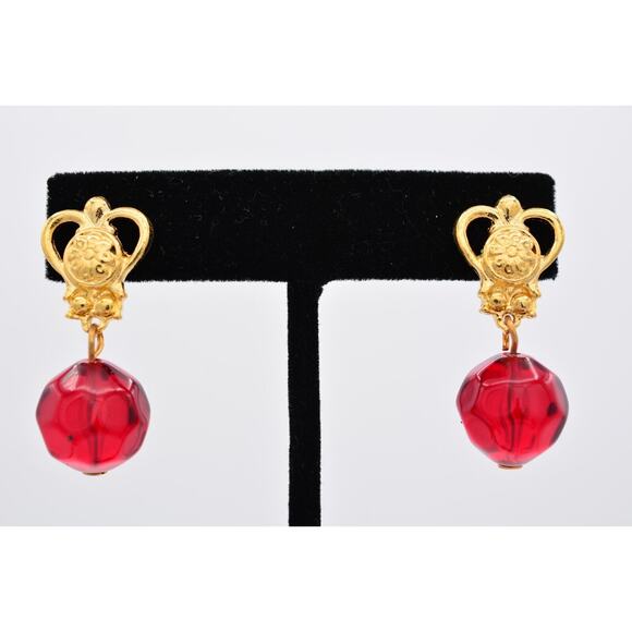 Unbranded | Jewelry | Vintage Dangle Earrings Bright Red Beaded Lucite ...